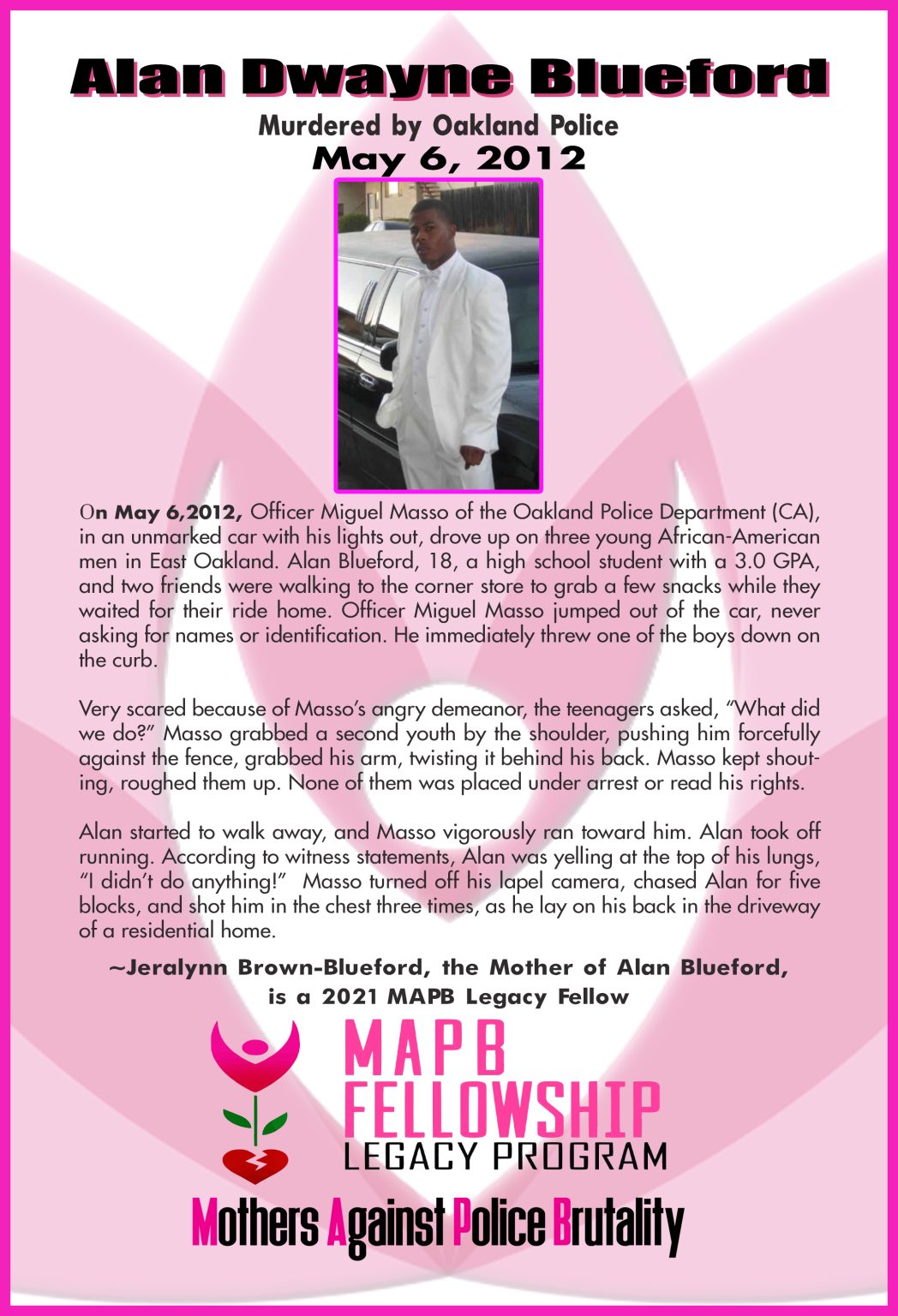 Alan Dwayne Blueford Angelversary - Mothers Against Police Brutality